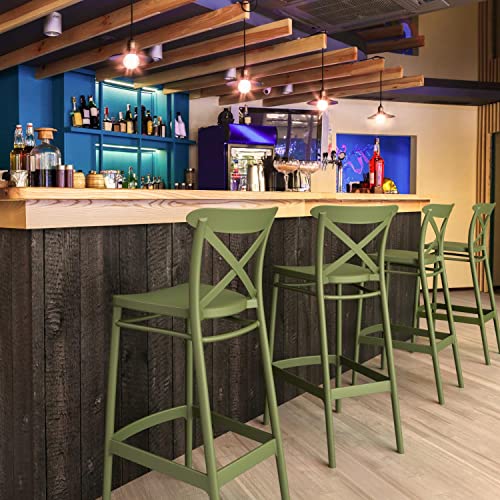 Compamia Cross Indoor Outdoor Bar Stool Olive Green (Set of 2)