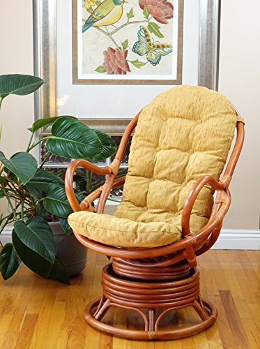 Lounge Swivel Rocking Rattan Wicker Java Chair Handmade w/Light Brown Cushion,Colonial Color