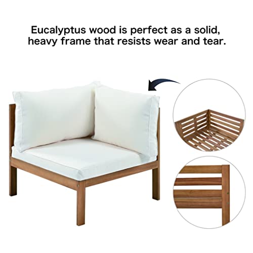 QUUL Wooden Outdoor Sofa Combination, Double Sofa with Gray Cushion and Waterproof Texture (Color : E, Size : As Shown)
