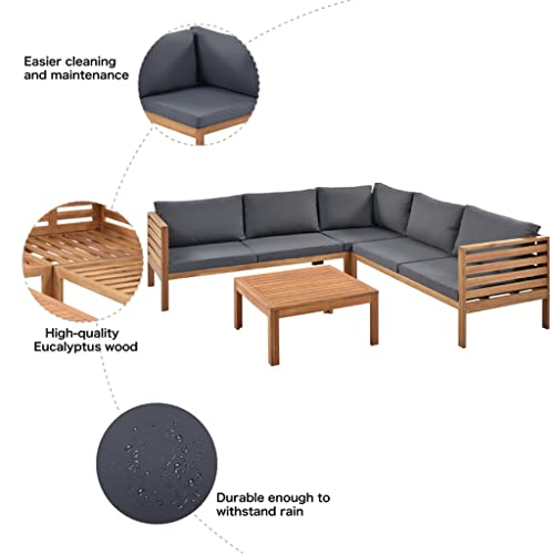 QUUL Wooden Outdoor Sofa Combination, Double Sofa with Gray Cushion and Waterproof Texture (Color : E, Size : As Shown)
