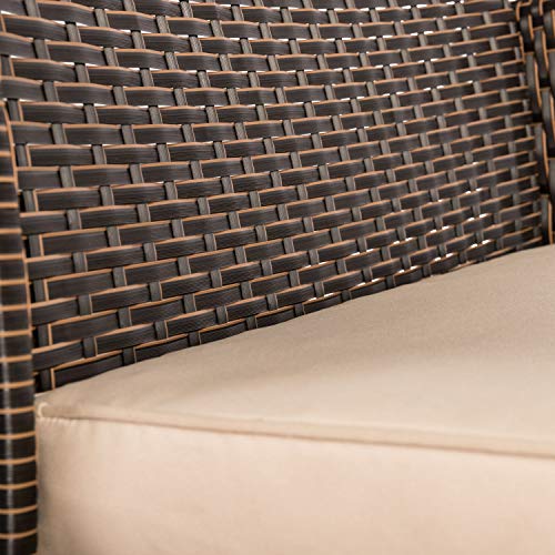Patio Sense 62776 Bondi Armchair All Weather Lightweight & Durable Outdoor Seating Wicker Low Maintenance Khaki Cushion Included - Mocha