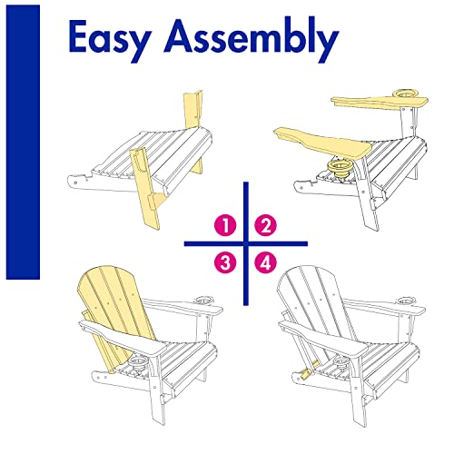BRIOPAWS Folding Adirondack Chairs with Ottoman Set of 2, Weather Resistant HDPE Patio Chair w/Cup Holders & Retractable Footrest for Poolside Lawn Fire Pit Deck Outdoor Porch Campfire, Grey, 2 Pack