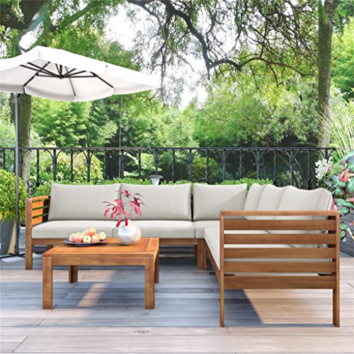QUUL Wooden Outdoor Sofa Combination, Double Sofa with Gray Cushion and Waterproof Texture (Color : E, Size : As Shown)