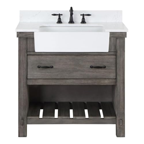 VINNOVA Villareal 36" Single Bath Vanity in Classical Gray with White Farmhouse Basin