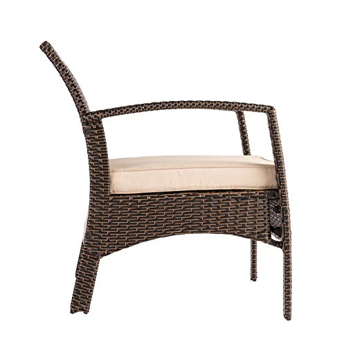 Patio Sense 62776 Bondi Armchair All Weather Lightweight & Durable Outdoor Seating Wicker Low Maintenance Khaki Cushion Included - Mocha