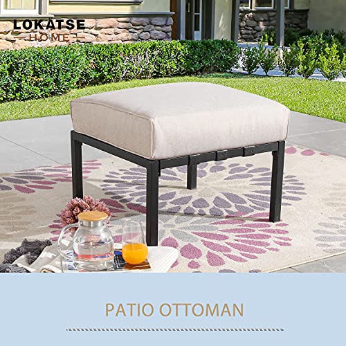 LOKATSE HOME 1 Piece Patio Ottoman Metal Outdoor Foot Rest Cushioned Footstool Modern Bistro Furniture for Yard Deck Poolside, Beige
