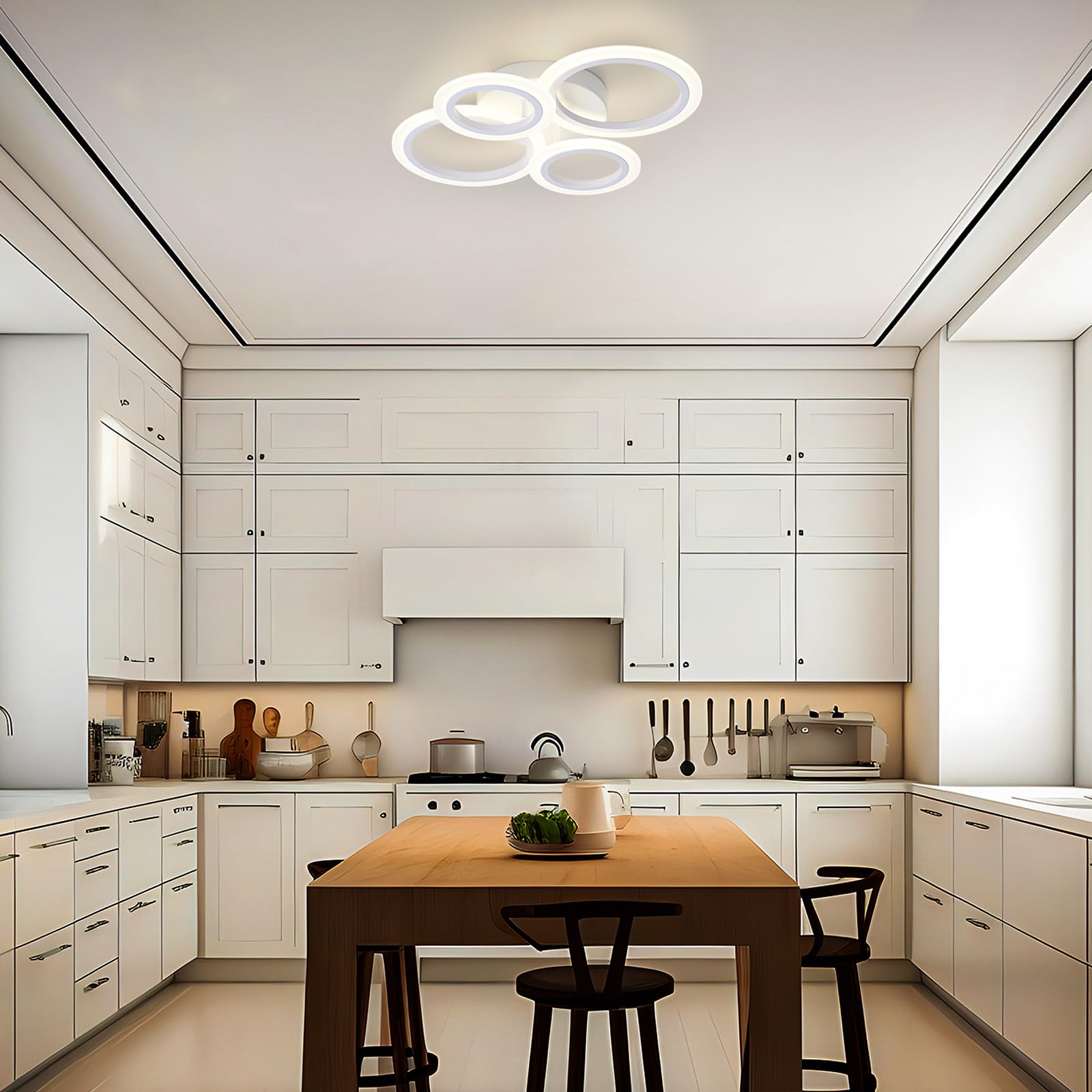 ZUYURT Modern LED Ceiling Light, White Flush Mount Ceiling Light, 4 Rings Close to Ceiling Lamp Lighting Fixture for Kitchen, Living Room, Bedroom, Laundry Room, 4000K