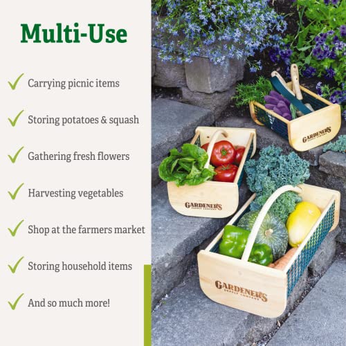 Gardeners Supply Company Large Garden Hod Harvest Basket | Versatile Gardening Fruits & Vegetables Gathering Basket | Natural Smooth Pine - Maple Frame & Coated Mesh | Easy to use - 9"L x 11"W x 11"H
