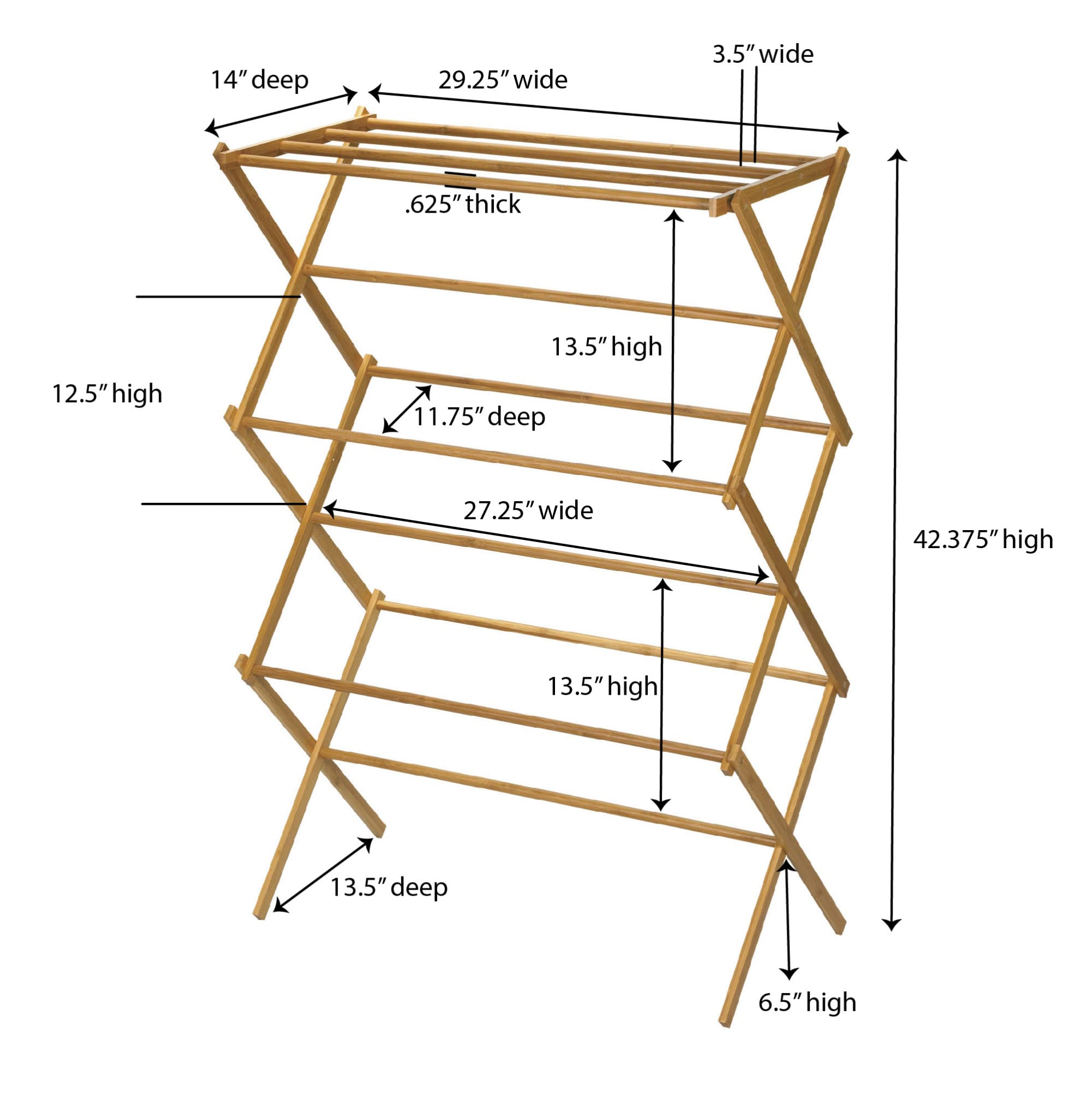 Household Essentials 6524 Tall Indoor Folding Wooden Clothes Drying Rack | Dry Laundry and Hang Clothes | Bamboo