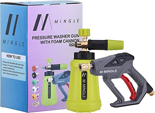 M MINGLE High Pressure Washer Gun Snow Foam Lance, 4000 PSI Cannon Foam Blaster Power Washer with 1/4" Quick Connector, Car Wash Foam Cannon Kit with 5 Pressure Washer Nozzle Tips, 1 Liter