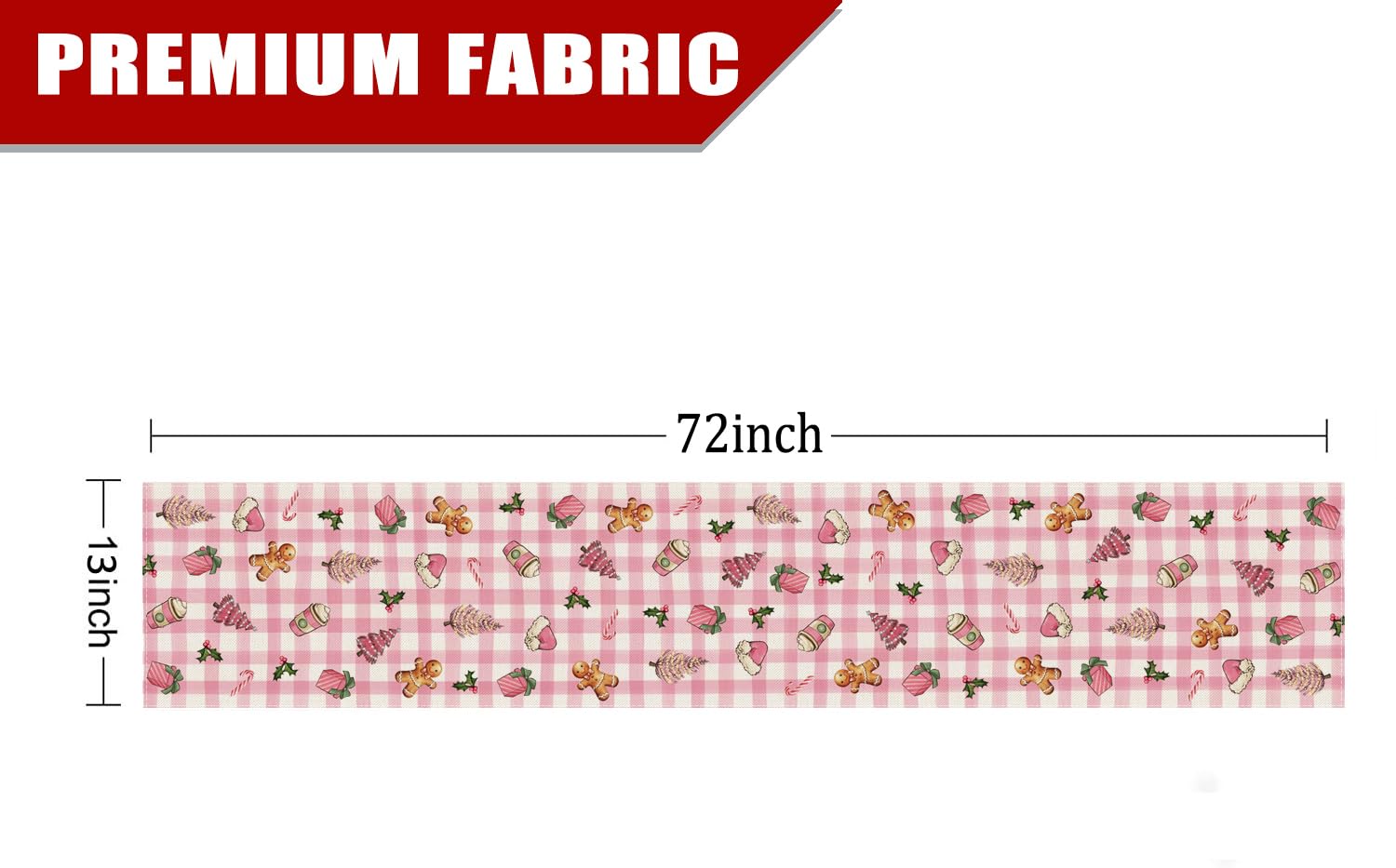 Christmas Table Runner Pink Plaid Tree Gingerbread Candy Xmas 13 x 72 Inch Winter Holiday Home Kitchen Merry Christmas Table Decor