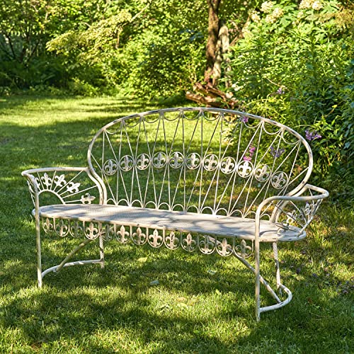 Zaer Ltd. 65" Long 3-Person Parisian Garden Bench with Curved Back Paris 1968" (Antique White)