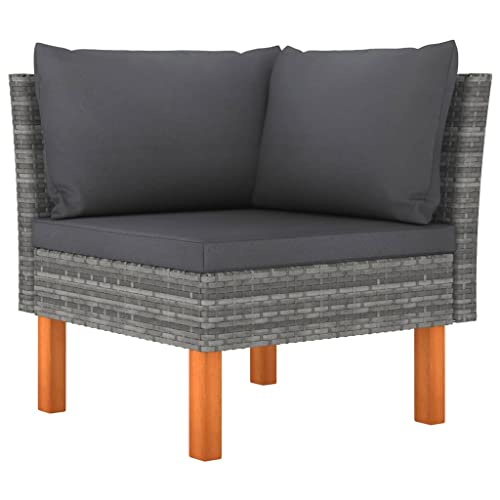 4-Seater Patio Sofa with Cushion | 4 Piece Garden Sofa | Outdoor Patio Couch | Rattan Bench Couch for Outside Balcony, Deck, Porch, Backyard and Poolside | Anthracite Cushion and Gray Poly Rattan