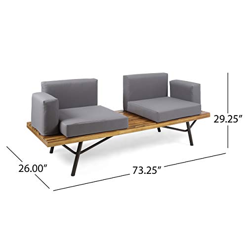 Christopher Knight Home Baish Outdoor Acacia Wood 2 Seater Sofa, Teak Finish/Dark Gray