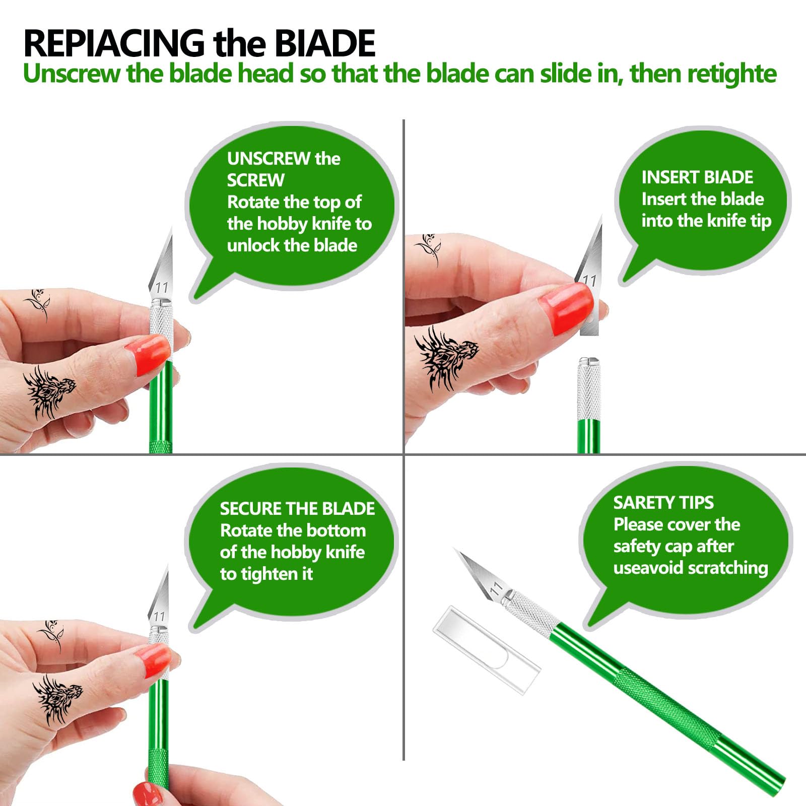 Baijuyi Exacto Knife Craft Knife, Stainless Steel Hobby Knife Set with 3 Exacto Knives+90 pcs Exacto Knife Blades for Precision Carving, DIY, Art, Cutting, Scrapbooking,Stencil.