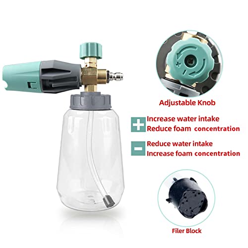 Sooprinse Foam Cannon, Adjustable Snow Foam Lance Transparent Body, Professional Car Foam Blaster with 1/4 Inch Quick Connector, 4000 PSI, 1L