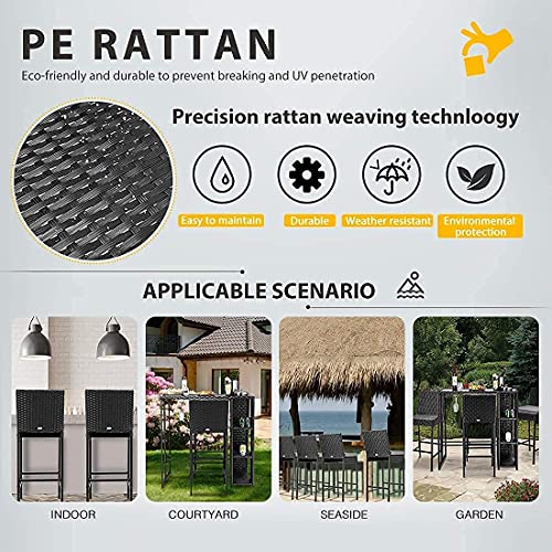 VIVOHOME 6 Packs Outdoor Wicker Barstool Patio Rattan Furniture with Cushions Black