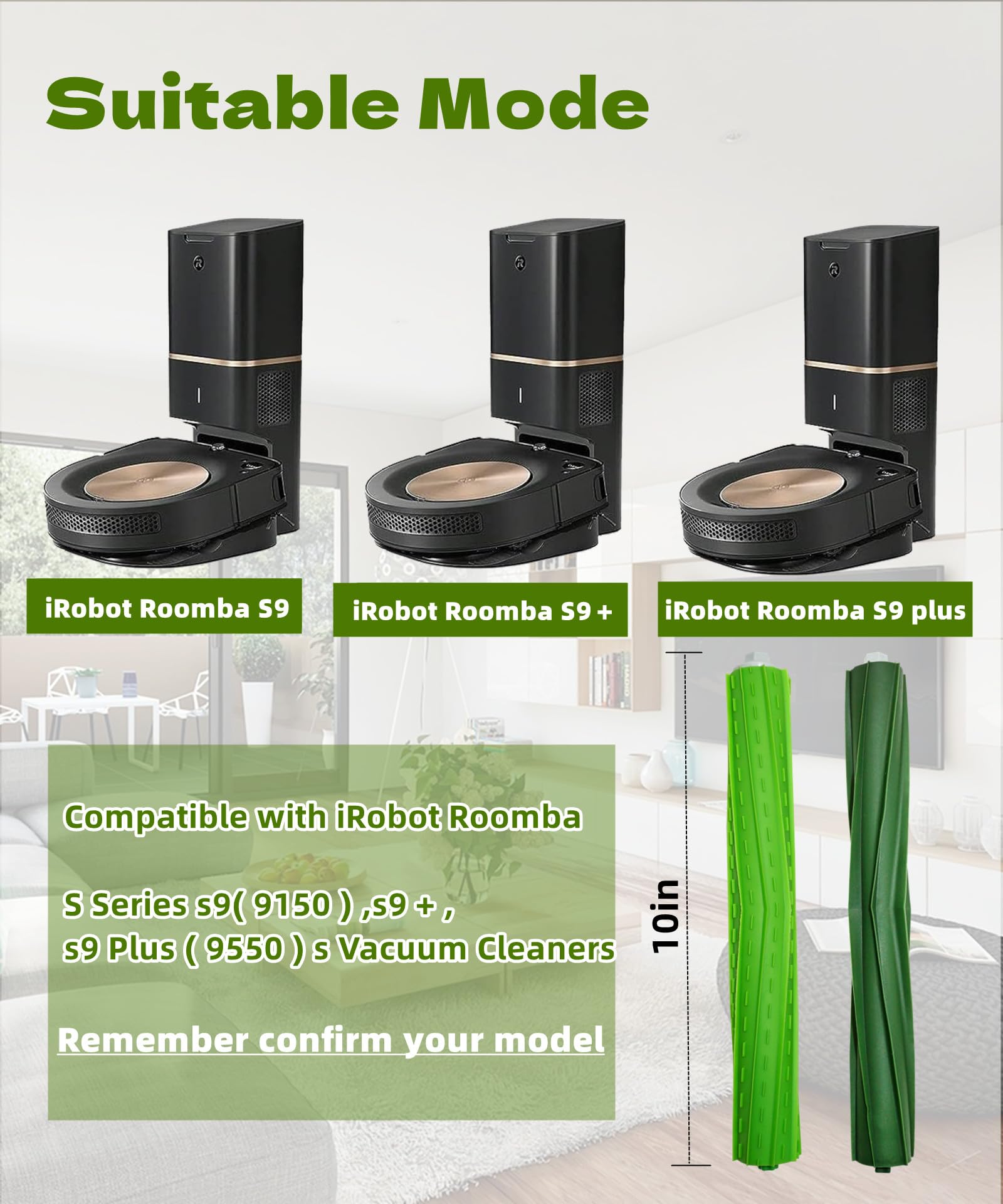 3 Set S9 Replacement Brushes Parts Fits For iRobot Roomba S9 (9150) S9+S9 Plus (9550) S Series Vacuum Cleaner,Vacuum Cleaner Rubber Roller Brushes
