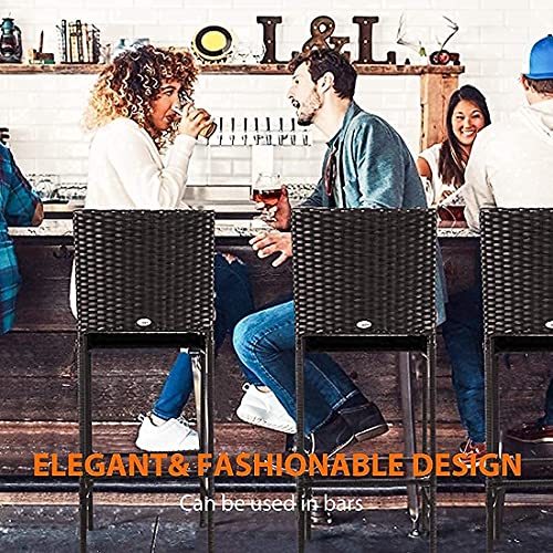 VIVOHOME 6 Packs Outdoor Wicker Barstool Patio Rattan Furniture with Cushions Black