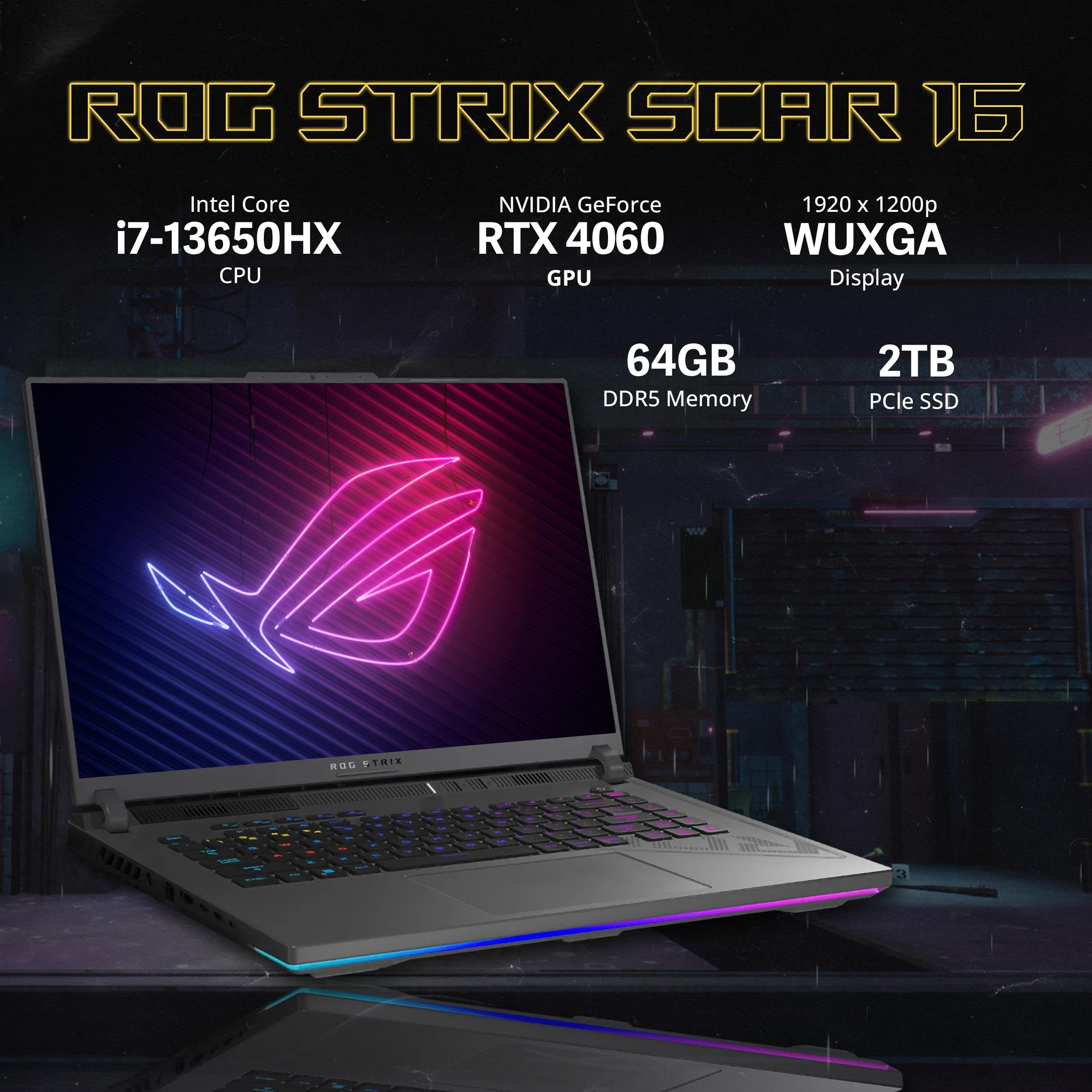 Asus ROG Strix G16 Gaming Laptop, 16'' WUXGA 165Hz Display, Intel Core i7 13650HX, 64GB DDR5, 2TB SSD, GeForce RTX 4060, RGB Backlit Keyboard, WiFi 6E, Win 11 Pro, Gray, Hotface DVD-RW USB Hub
