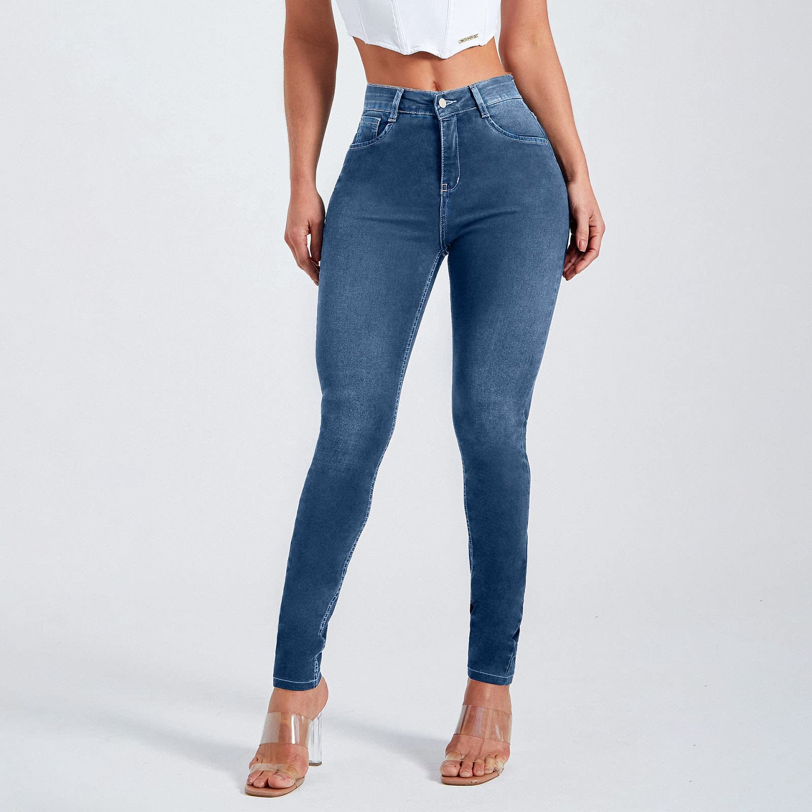 Warehouse Thirteen Womens Uniform Pants Women Curvy Slim Fit Butt Lifting Denim Skinny Jeans Pencil Denim Pants Petite Jeans Stretch Denim Pants Blue 2XL