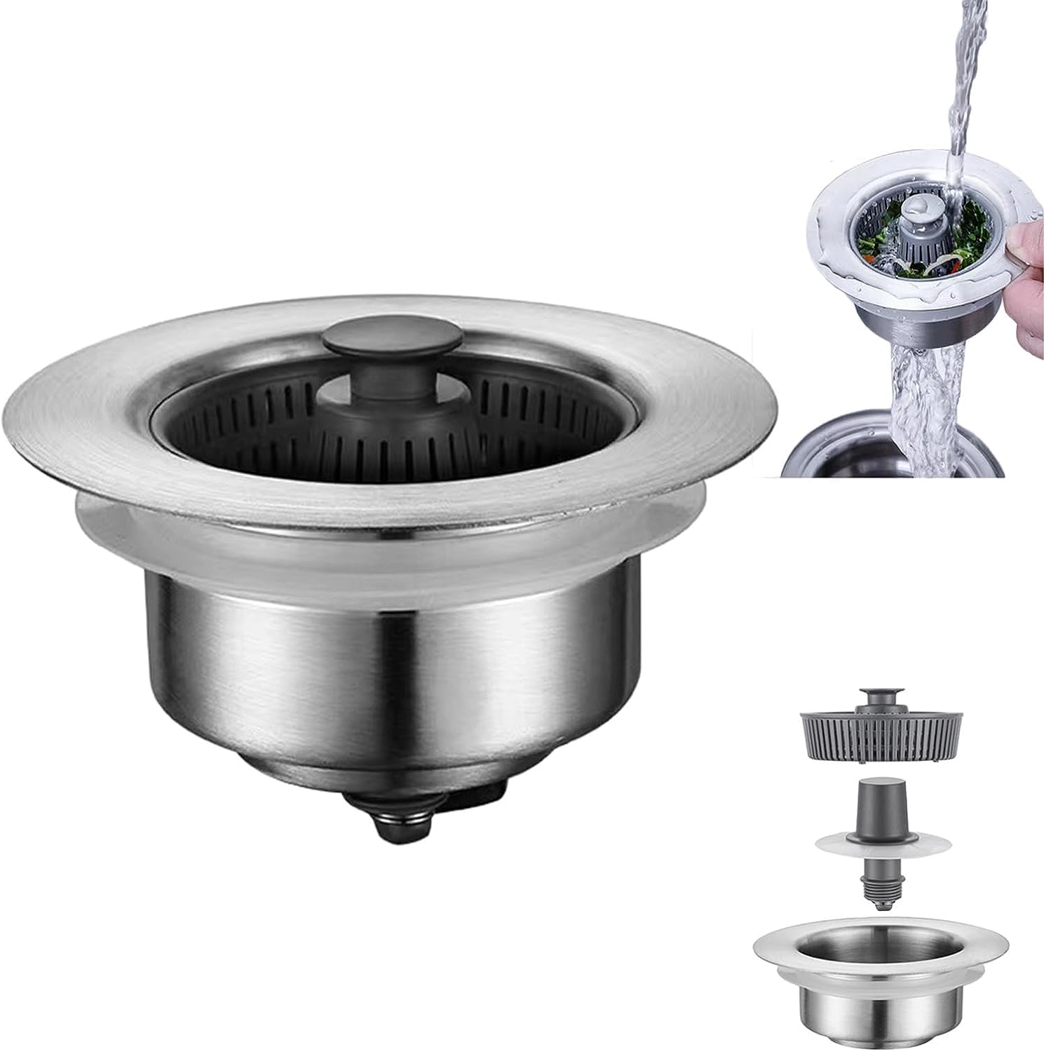 dfgsxifc Indicativet 3 in 1 Sink Drain Strainer, Stainless Steel, Silver