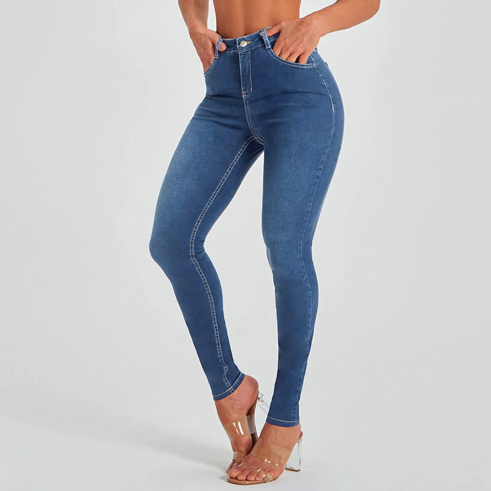 Warehouse Thirteen Womens Uniform Pants Women Curvy Slim Fit Butt Lifting Denim Skinny Jeans Pencil Denim Pants Petite Jeans Stretch Denim Pants Blue 2XL
