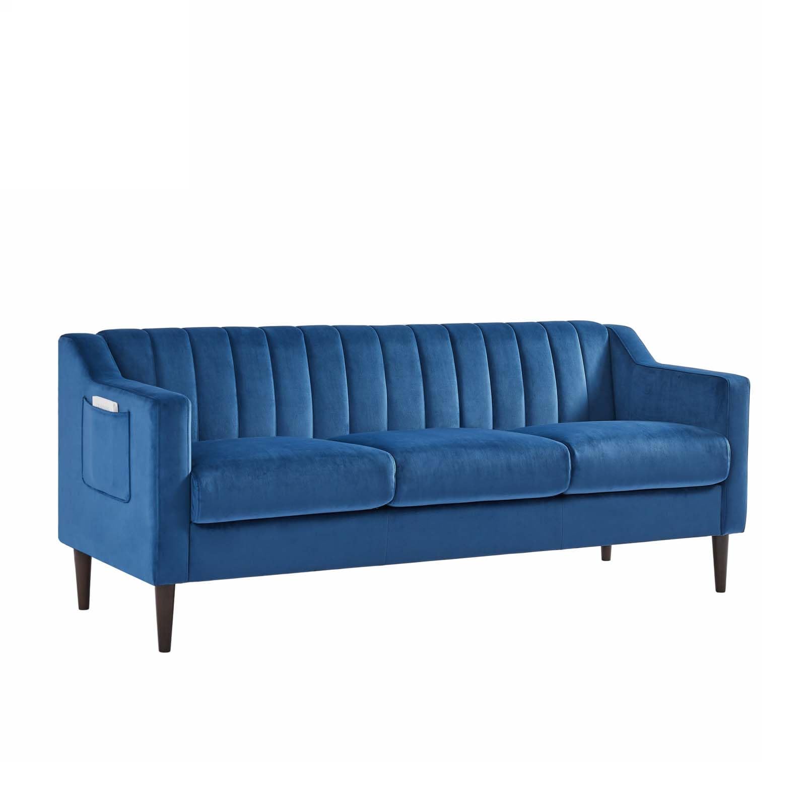 3 Seater Velvet Chesterfield Sofa, 77" Mid-Century Tufted Comfortable Upholstered Sofa Couch with Storage Side Pocket for Living Room Bedroom Office Apartment (Blue)
