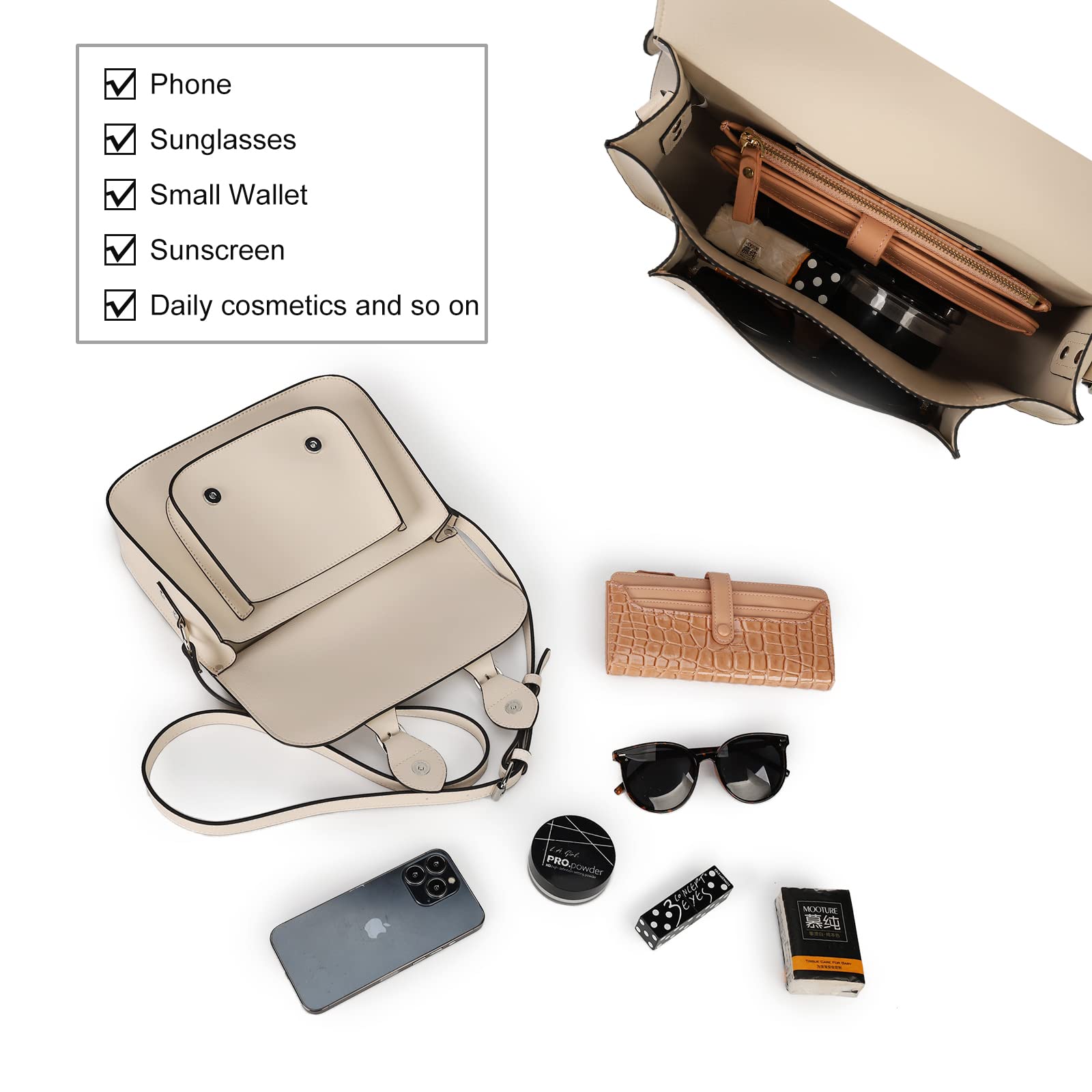 Gladdon Small Messenger Bag for Women Vegan Leather Crossbody Bags Travel Satchel Shoulder Purses Beige