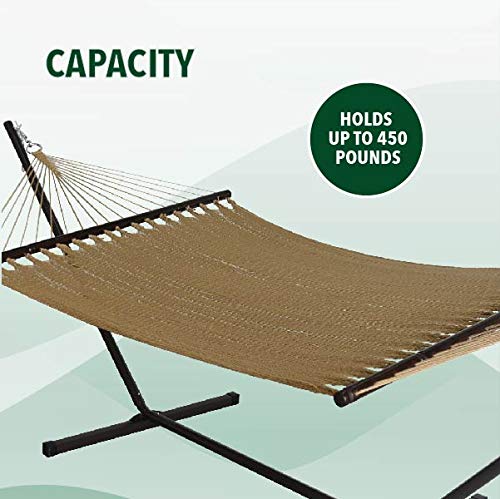 Project One 10FT Polyester Soft-Spun Rope Hammock, 51inch Large Double Wide Two Person with Spreader Bars - for Outdoor Patio, Yard, and Porch (Tan)