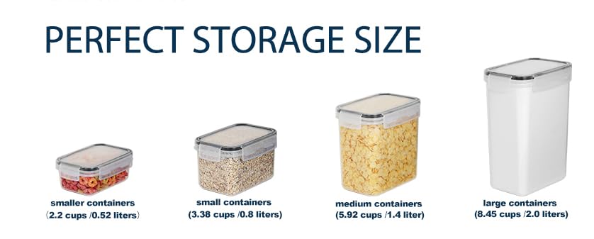 BellaCasa Essentials Airtight Food Storage Containers with Lids, 24 pcs Plastic Kitchen and Pantry Organization for Cereal, Dry Food, Sugar and Snacks, BPA free Includes Spoon, 24 Labels, Marker