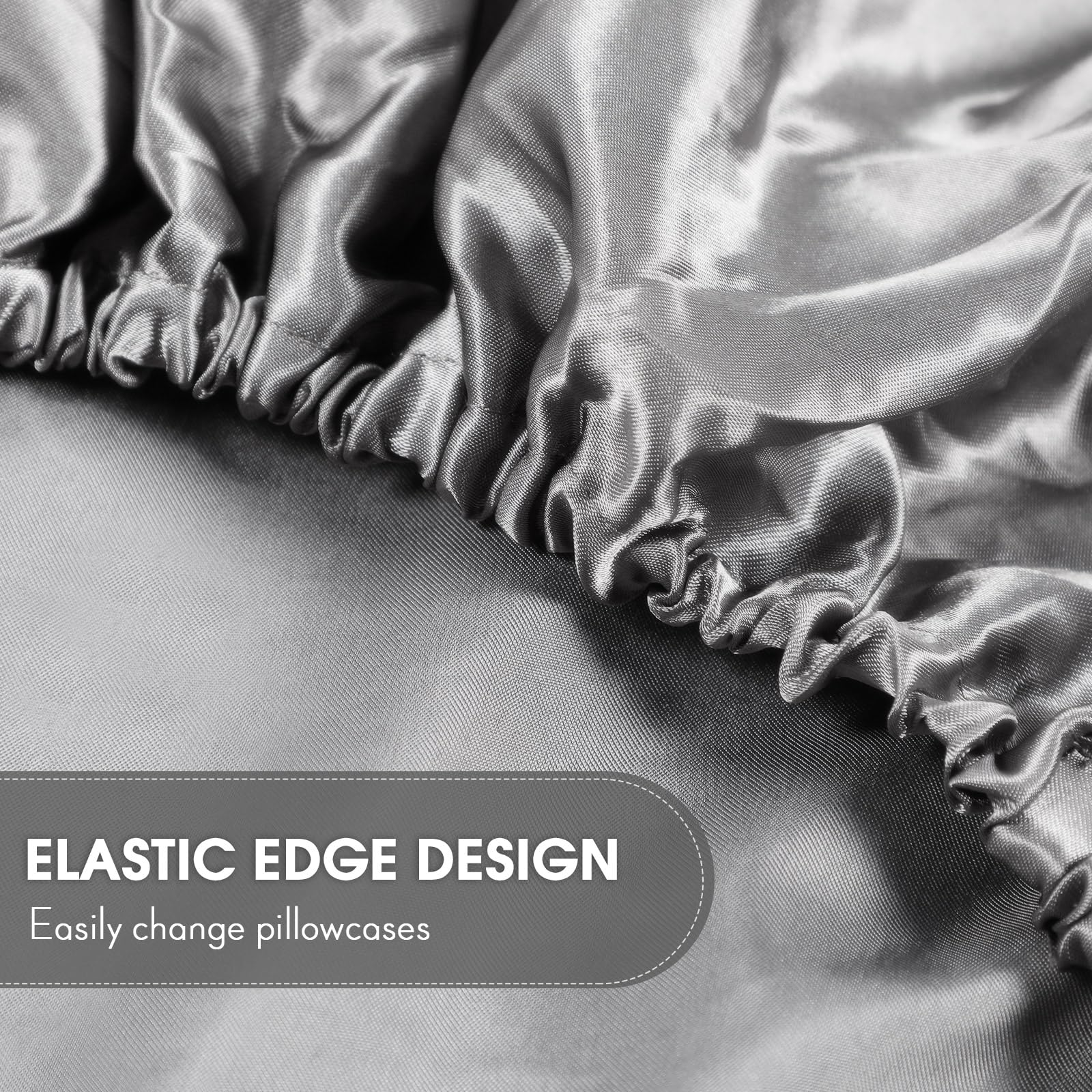 Buryeah 4 Pcs Satin Pillowcase for Hair and Skin with Elastic Band Soft Cooling Satin Pillowcases Queen Size(Dark Gray)