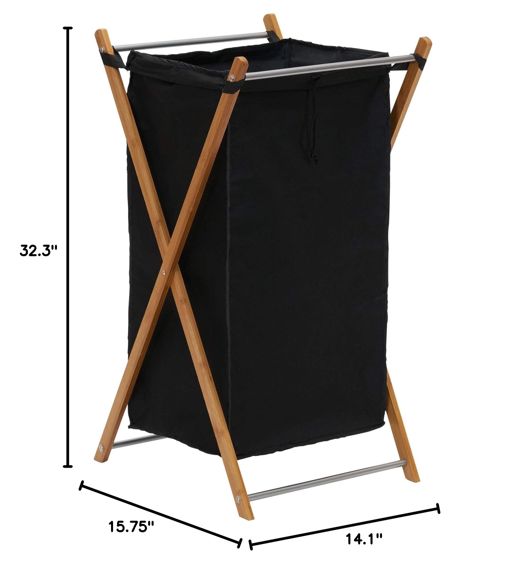 Household Essentials 6540-1 Collapsible Bamboo X-Frame Laundry Hamper | Bamboo Frame with Black Canvas Bag, Brown