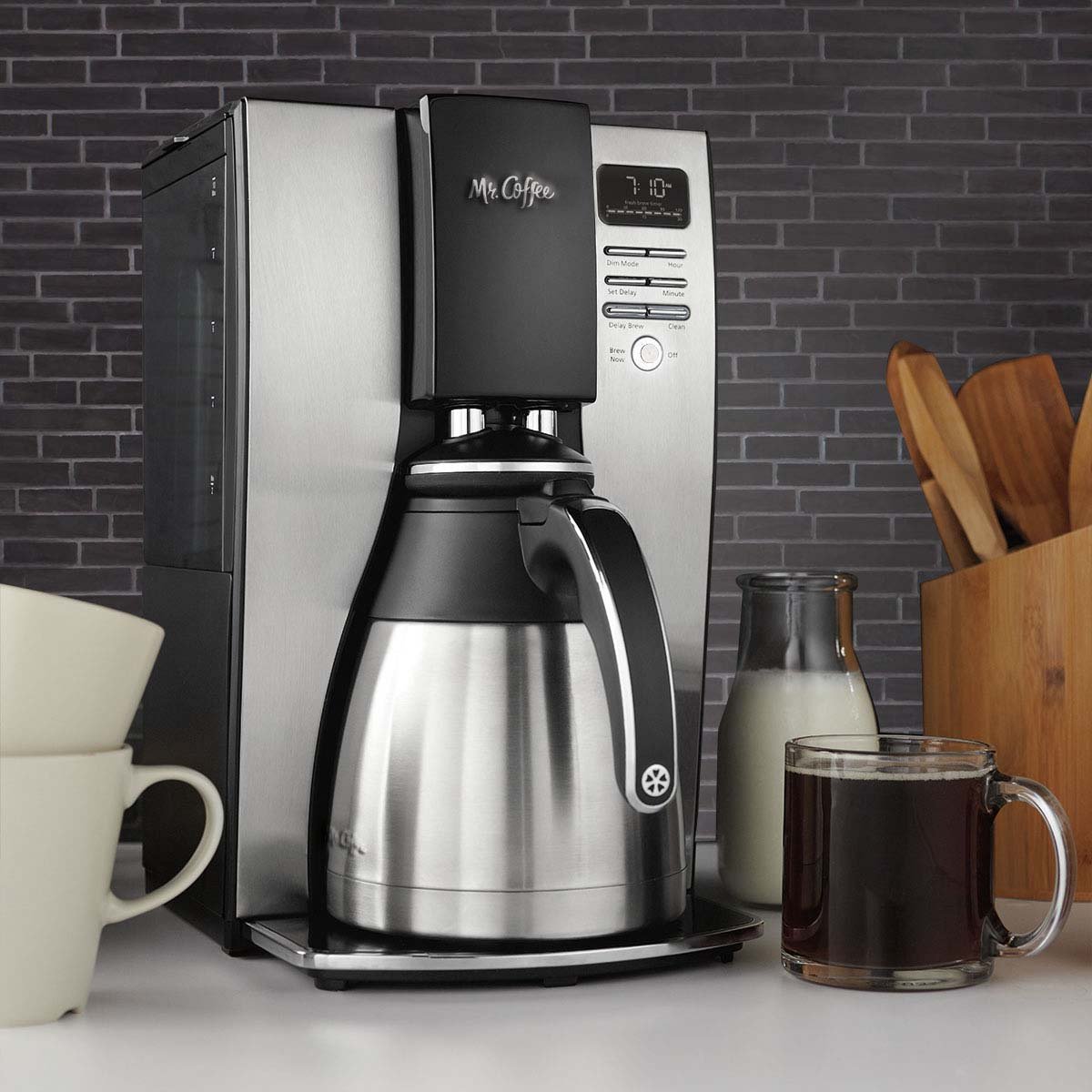 Mr. Coffee Coffee Maker, Programmable Coffee Machine with Auto Pause, 10 Cups, Stainless Steel