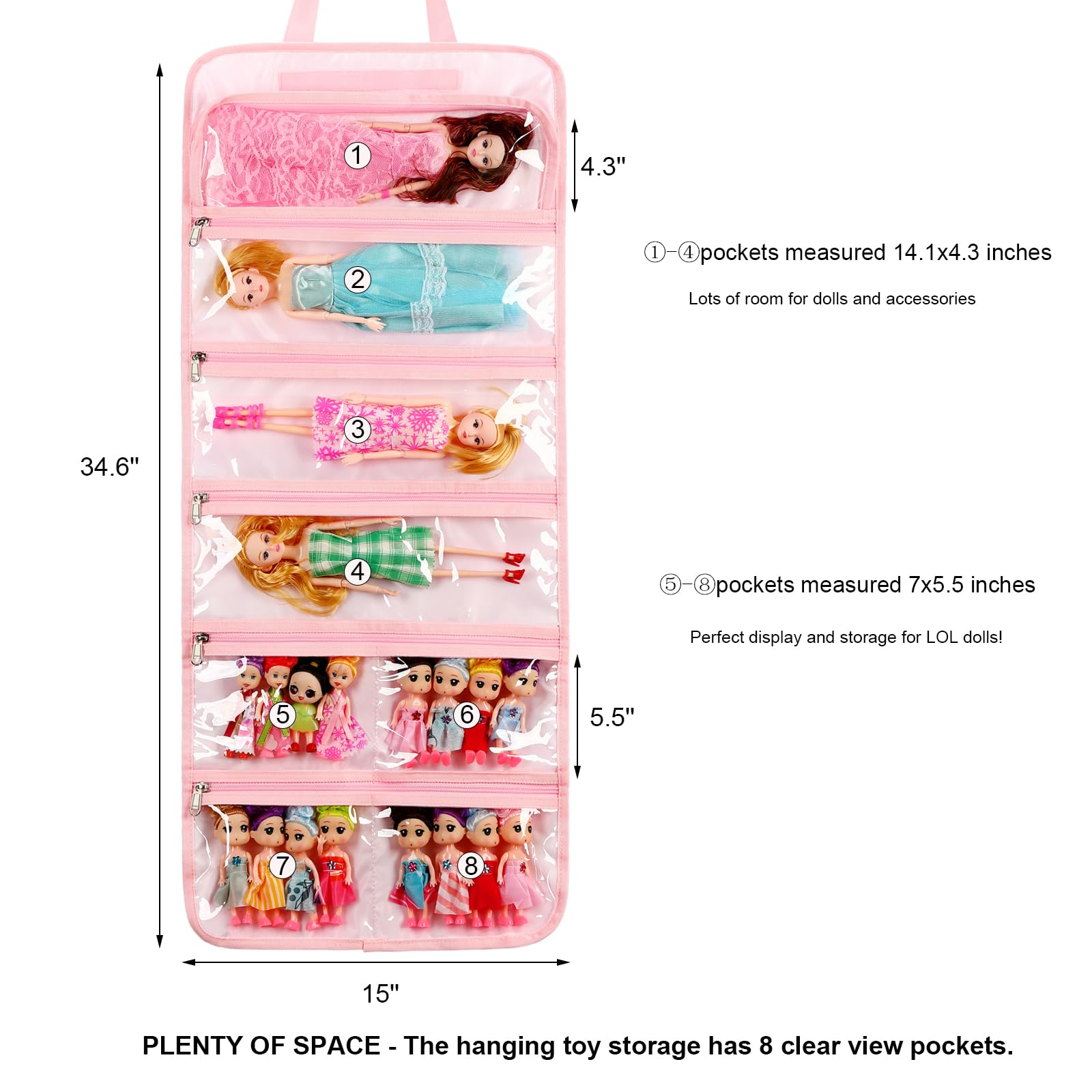 Toy Dolls Storage Bag Tote Carrying Case Compatible with LOL Surprise Toys Dolls Omg, Hanging Organizer Storage Bag with 8 Clear Window Pockets, Bag Only (04-Cat Purple)