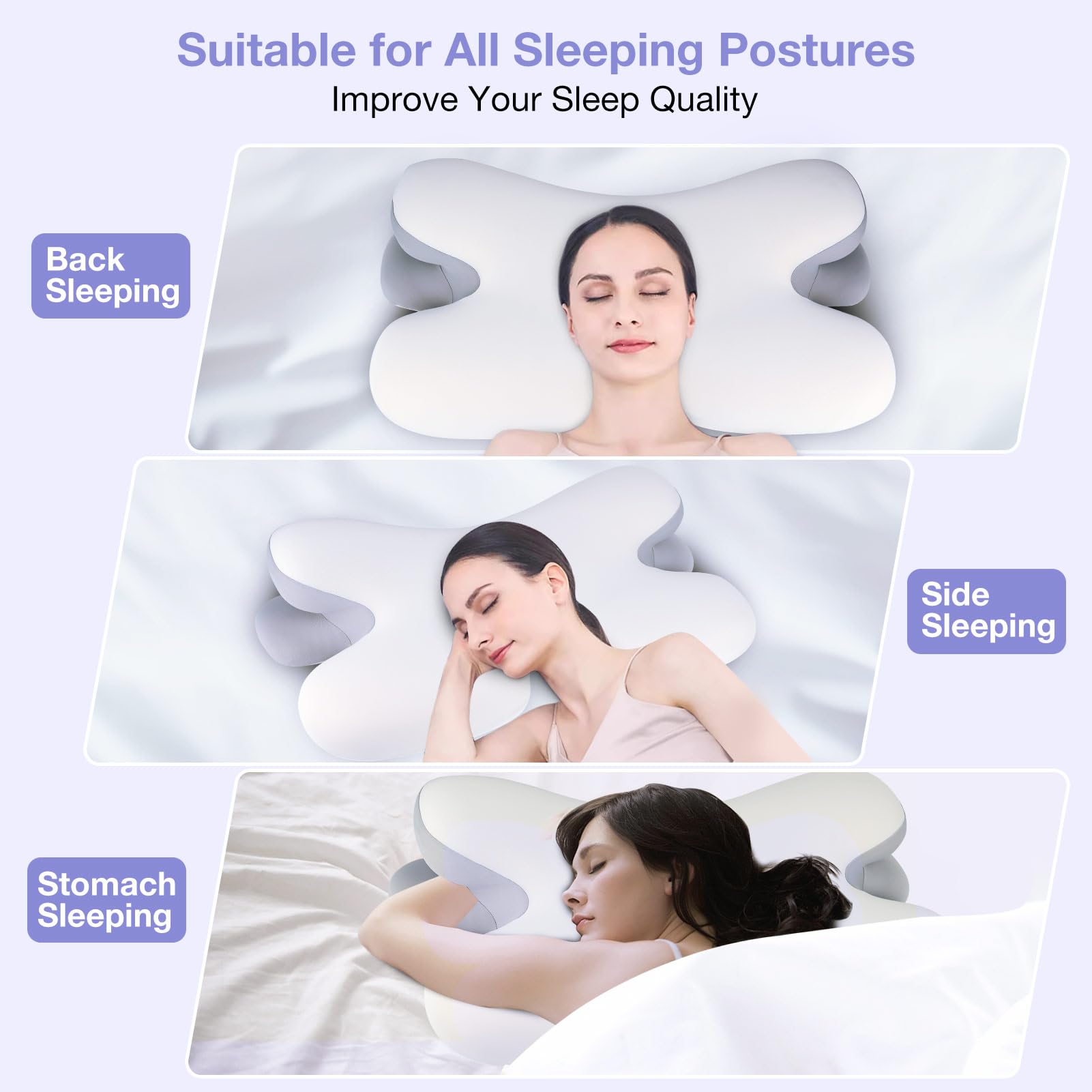 QIYVLOS Cervical Neck Pillow for Neck and Shoulder Pain Relief, Ergonomic Contour Orthopedic Neck Support Pillow for Side,Back & Stomach Sleepers, Memory Foam Neck Pillows with Soft Cooling Pillowcase