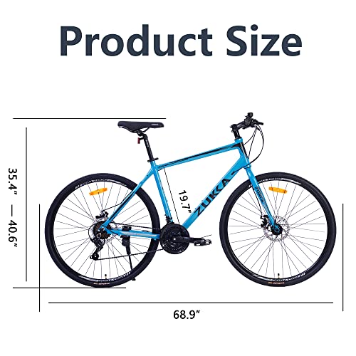 21 Speed Hybrid Bike Disc Brake 700C Road Bike for Men Women's City Bicycle (Blue)