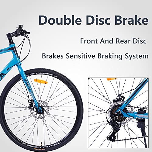 21 Speed Hybrid Bike Disc Brake 700C Road Bike for Men Women's City Bicycle (Blue)