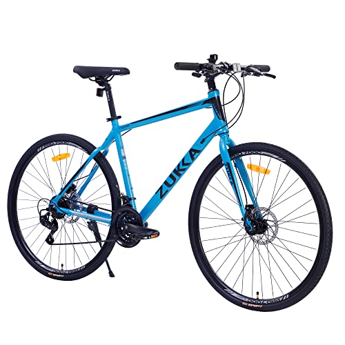21 Speed Hybrid Bike Disc Brake 700C Road Bike for Men Women's City Bicycle (Blue)