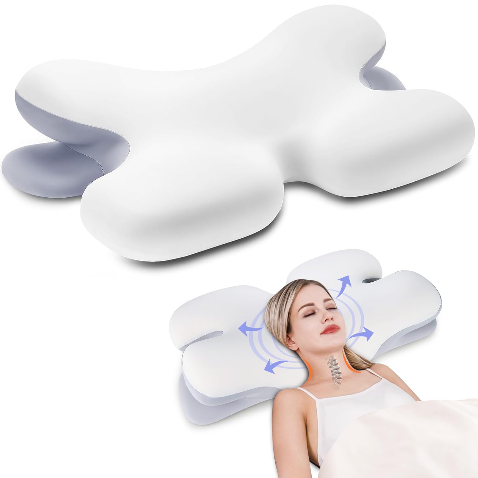 QIYVLOS Cervical Neck Pillow for Neck and Shoulder Pain Relief, Ergonomic Contour Orthopedic Neck Support Pillow for Side,Back & Stomach Sleepers, Memory Foam Neck Pillows with Soft Cooling Pillowcase