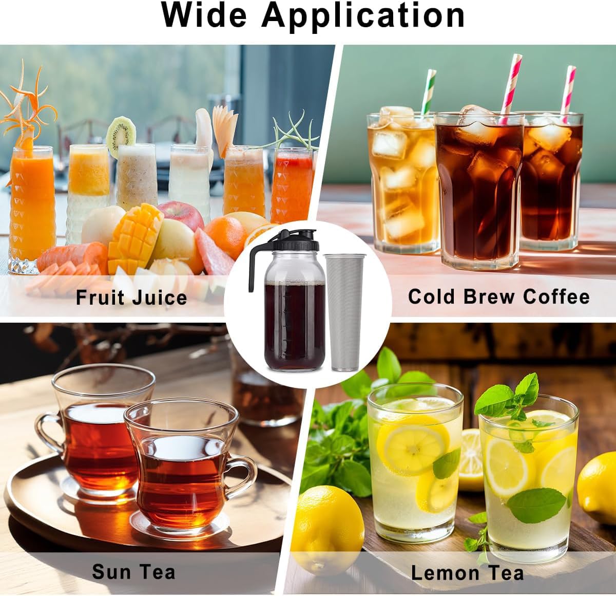 Cold Brew Coffee Maker Pitcher, 32 oz(1 Quart) Thick Glass Mason Jar with Heavy Duty Stainless Steel Filter & Handle for Iced Brew Coffee, Ice Lemonade, Sun Tea