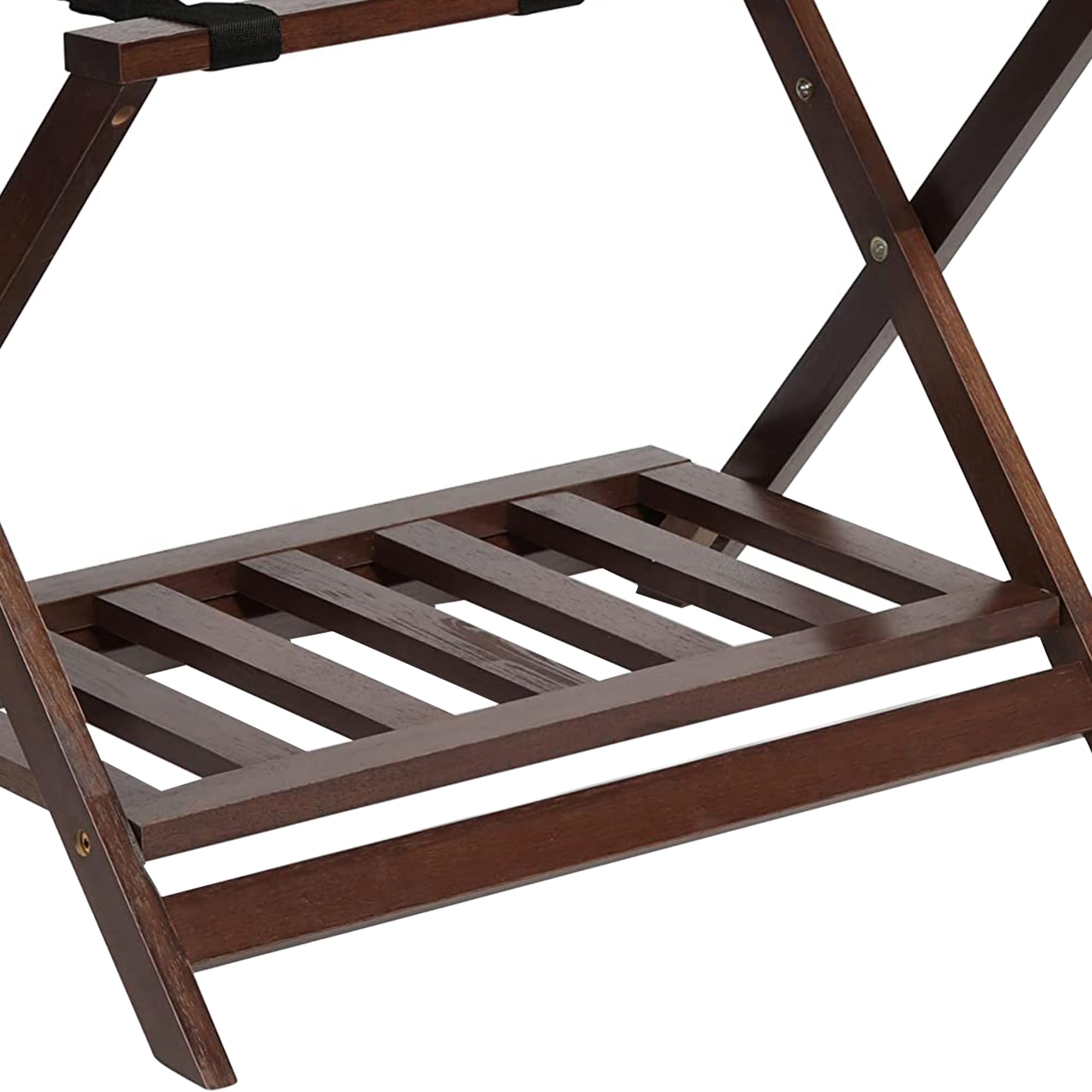 PJ Wood Portable Hotel Style Solid Wooden Folding Luggage Rack with Bottom Shoe Storage Shelf for House Guests or Travel, Walnut (2 Pack)