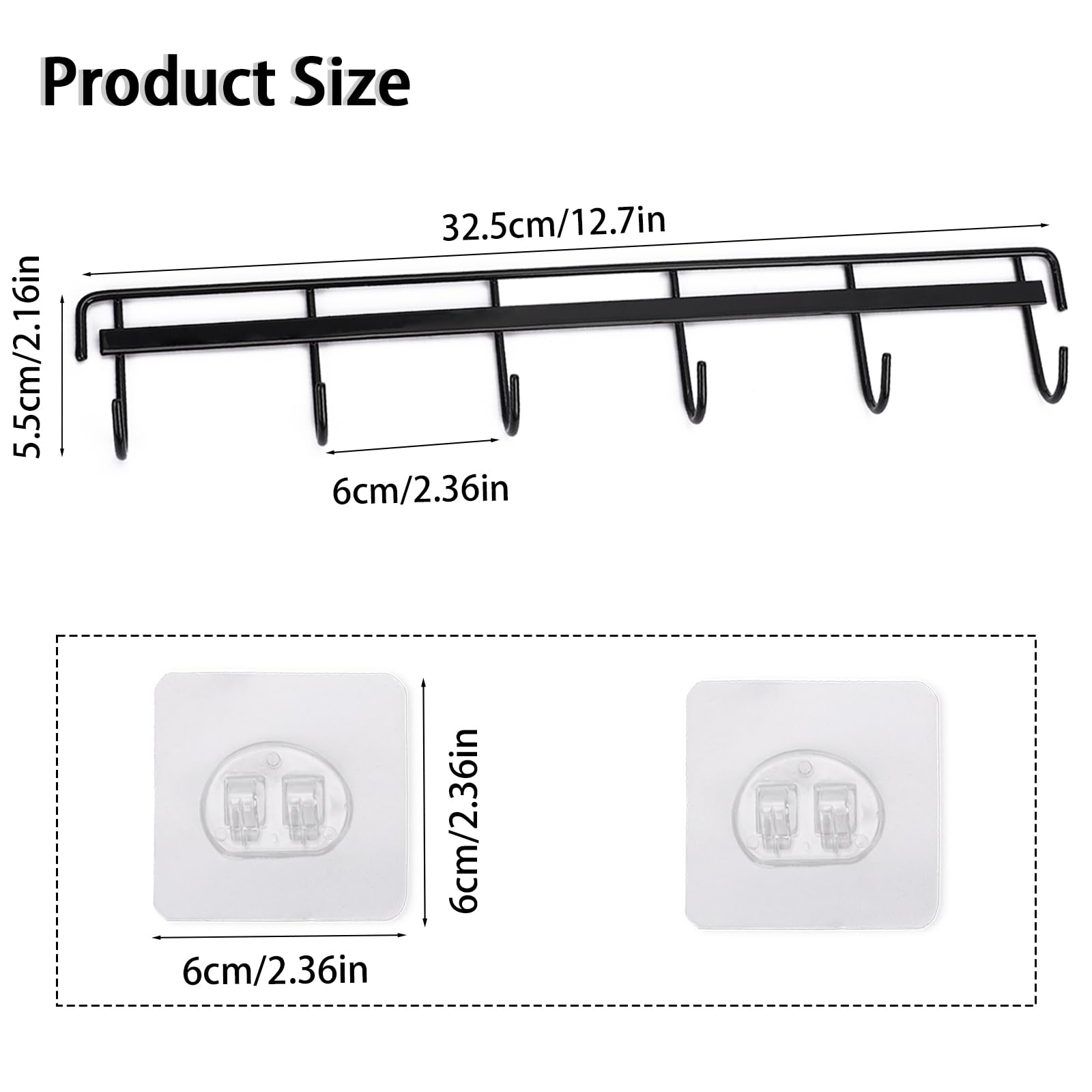 Kalione 2 Pack Wall Mount Utensil Rail Rack, Stainless Steel, 2pcs Adhesive Utensil Holder Hooks for Kitchen Bathroom