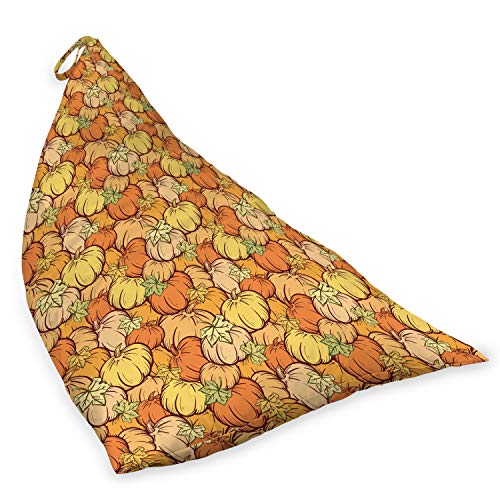 Lunarable Pumpkin Lounger Chair Bag, Hand Drawn Cartoon Pattern of Seasonal Fruits and Leaves Fall Themed Illustration, High Capacity Storage with Handle Container, Lounger Size, Multicolor
