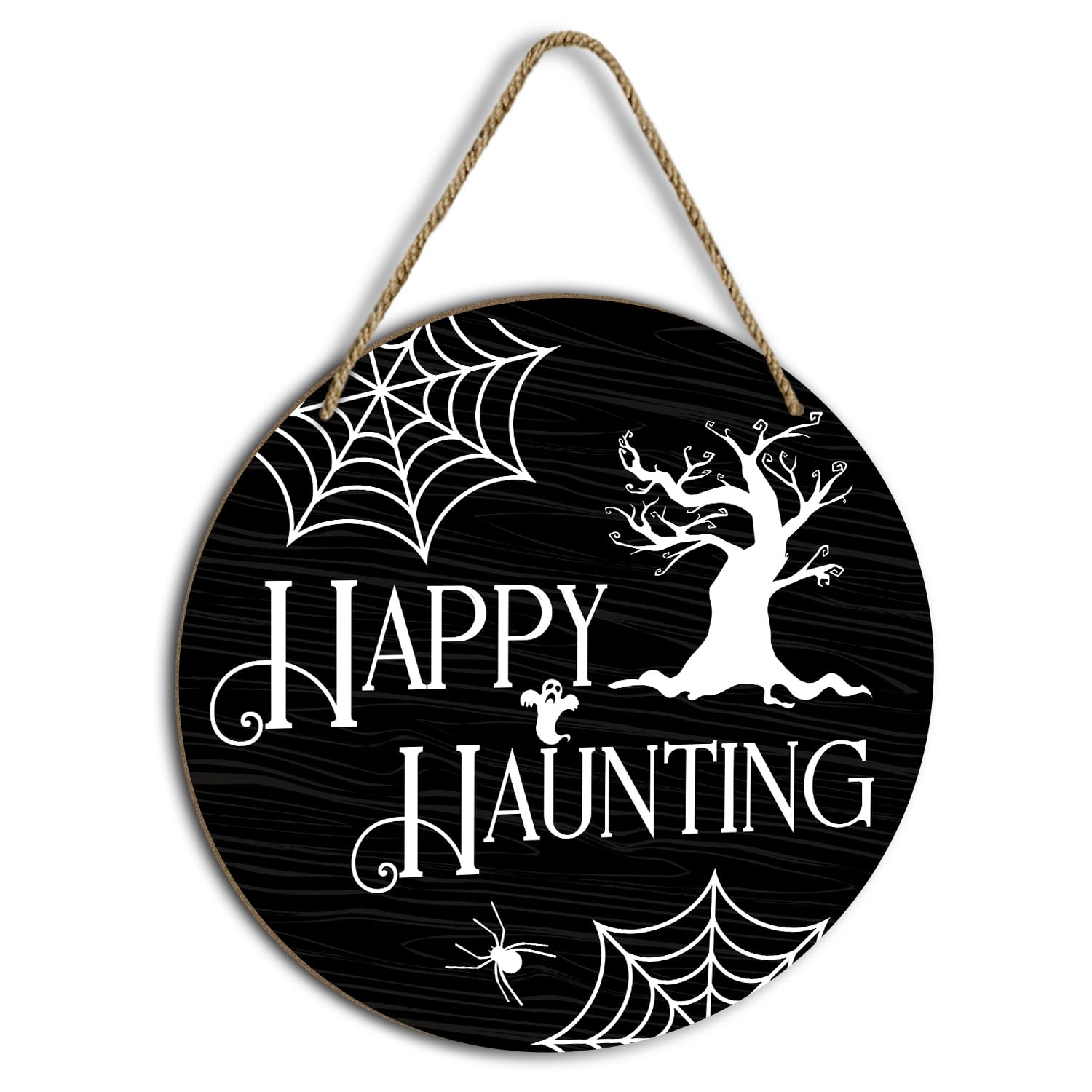 Halloween Wall Hanging Plaque Home Decor Happy Haunting Sign, Wood Art Sign Plaque for Halloween Front Door Decor, Outdoor Indoor Halloween Wood Hanging Sign for Porch Window Hallway Garden -14