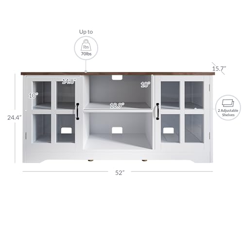BELLEZE Modern 52 Inch Traditional TV Stand & Media Entertainment Center Console Table for TVs up to 55 Inch or Sideboard Buffet with Wood Glass Storage Cabinets - Cori (White)