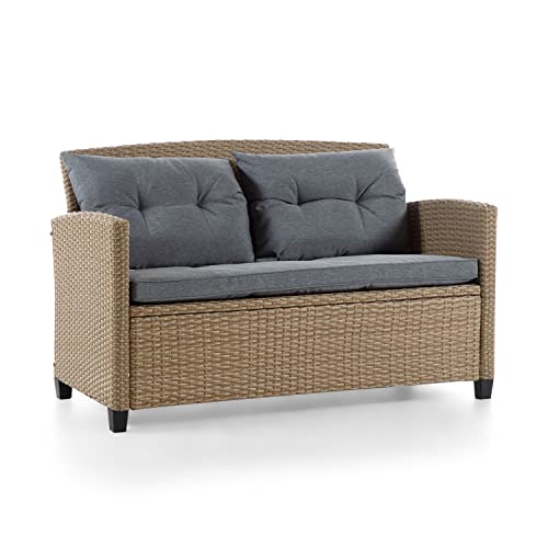 Muse & Lounge Co. Mobler Transitional Steel Frame and All-Weather Wicker 48 in. Wide 2-Seater Patio Loveseat for Outdoor, Garden, Poolside, Balconies, Natural Brown