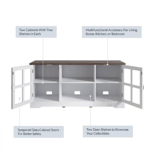 BELLEZE Modern 52 Inch Traditional TV Stand & Media Entertainment Center Console Table for TVs up to 55 Inch or Sideboard Buffet with Wood Glass Storage Cabinets - Cori (White)