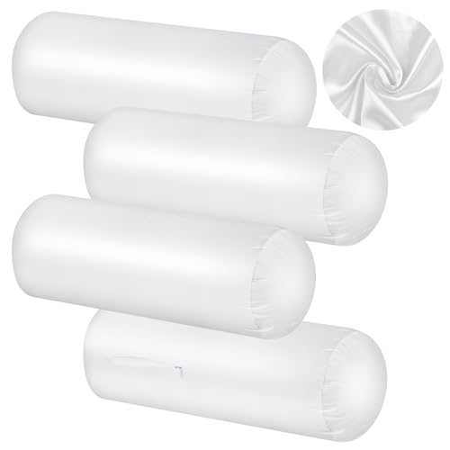 Supkiir 4 Pack Bolster Cervical Pillow Cover, Stain Cylinder Neck Pillow Covers Only, Round Cervical Neck Roll Pillow Case with Zipper for Sleeping Cylindrical Pillow Cushion(White 16 x 6 inches)
