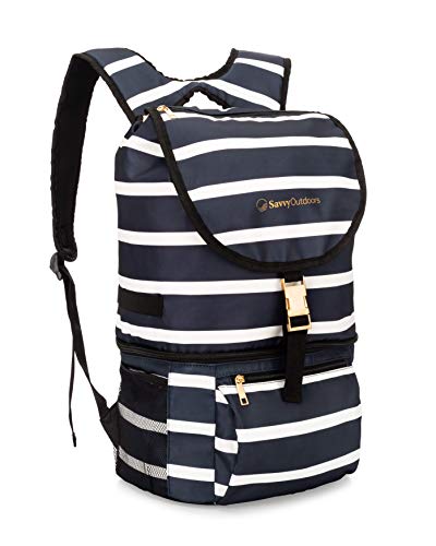 One Girl Savvy Outdoors Cooler Backpack | Durable, Lightweight, Stylish Design, High-Density Insulation Material & Leak-Proof | Perfect for Events, Picnics, Beach Activities, Hiking & More, Stripes